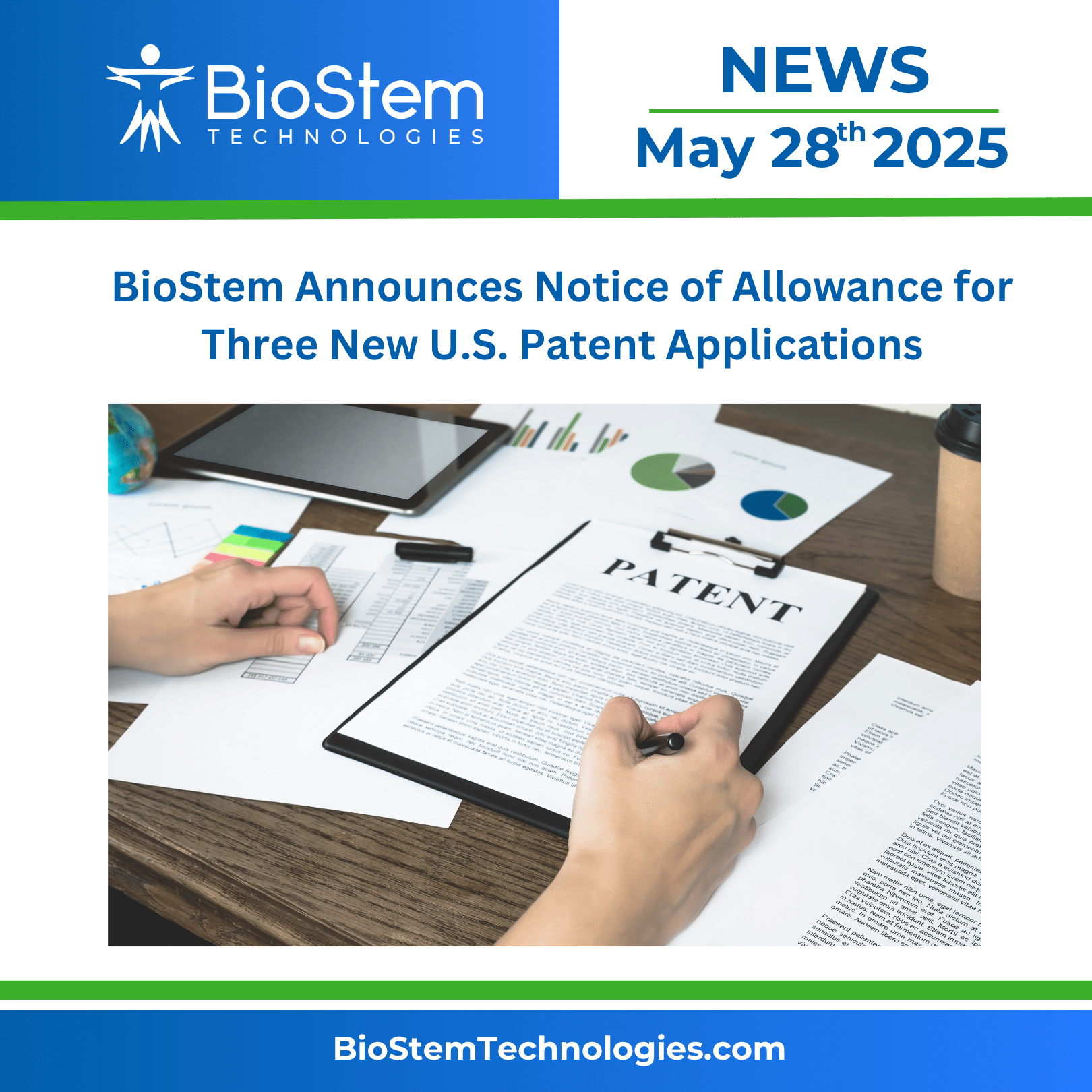 BioStem Announces Notice of Allowance for Three New U.S. Patent ...